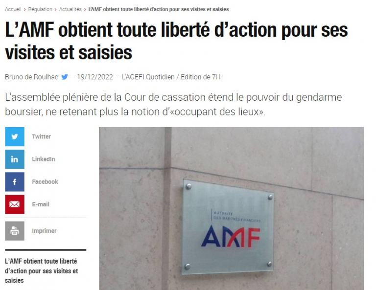 The AMF obtains full freedom of action for its visits and seizures - L ...